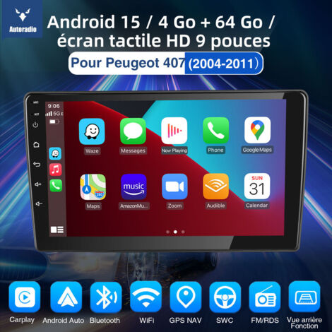 Autoradio 9 pouces pour Peugeot 407 2004-2011 Android 15 Carplay GPS ...