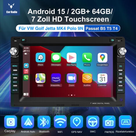 Autoradio Android 14 Carplay pour VW Polo 9N Golf 4 Passat B5 T5 SHARAN 1 JETTA 2+64G DAB