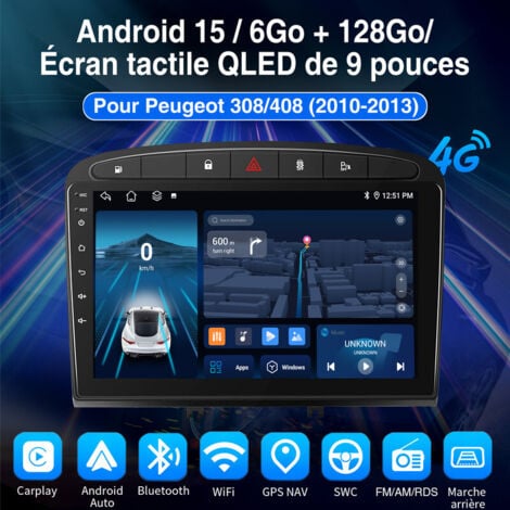 8 cœurs Android 15 pour Peugeot 308 408 2007-2013 Autoradio CarPlay GPS ...
