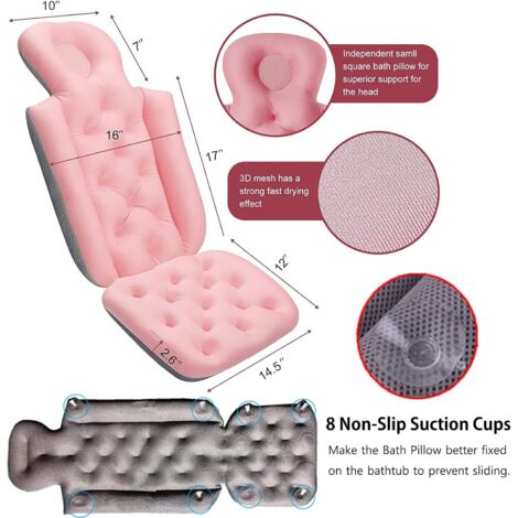 Almohada de bañera de cuerpo entero con 10 potentes ventosas, cojín de ...