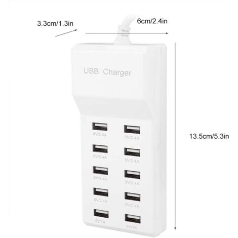Cargador de pared USB Fdit con 10 puertos USB, estación de carga multipuerto, concentrador USB ...