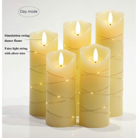Vela LED con cadena de luces integrada, juego de 5 velas LED, control ...