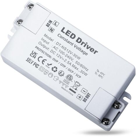 Transformateur LED 12V 30W, Transformateur 220V 12V 2.5A, AC à DC Alimentation Basse Tension ...