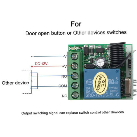 DC 12V 1CH Relais RéCepteur 433MHz Universel Sans TéLéCommande Commutateur 433 MHz éMetteur ...