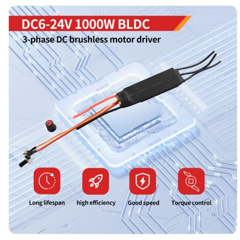 DC6-24V 1000W BLDC 3 Phases DC Brushless Motor Driver Hallless Drive ...