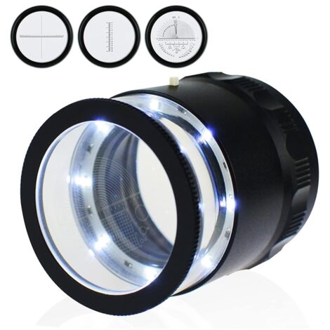 Loupe 10X, bijoutier, 8 LED, 4 échelles en verre, champ de vision de 25 mm