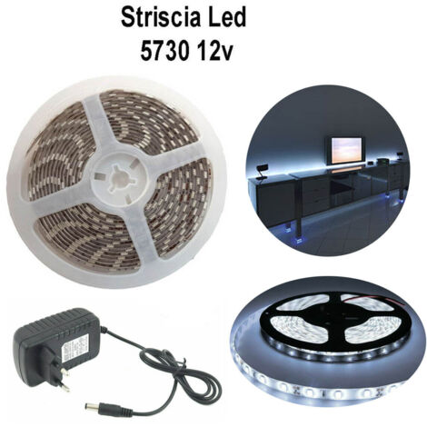 RUBAN LED 5730 FLEXIBLE 5M ADHÉSIF ALIMENTATION 2A LUMIÈRE BLANC FROID IP65