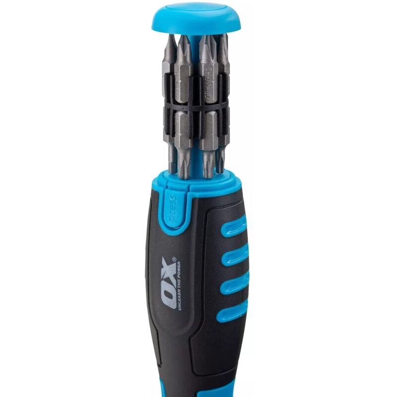 OX Tools P361501 Pro Heavy Duty Multibit Ratchet Screwdriver, Bleu