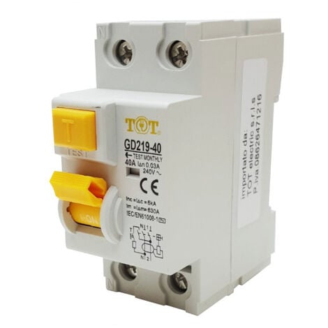 Interruttore magnetotermico differenziale salvavita modulare per quadro elettrico 2 moduli 2P+N ...