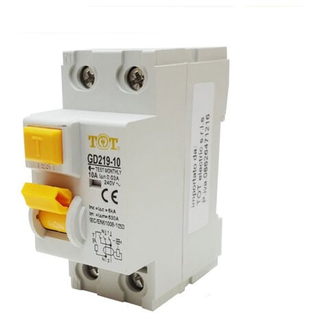 Interruttore magnetotermico differenziale salvavita modulare per quadro elettrico 2 moduli 2P+N ...