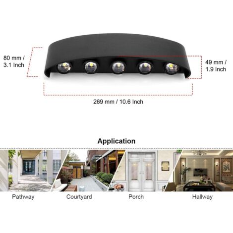 Lampada da Parete Nero Moderna Alluminio, Applique con Luce Verso l ...