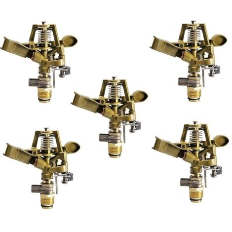 Pack 5 aspersores de riego latón zinc 1/2" ajustable. Alcance 12 a 15m. Caudal 9 a 20 Litros ...