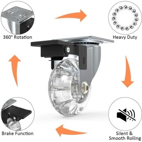 AIMOONSA 4er-Set Möbelrollen mit Bremse, 360° drehbare Lenkrollen, bis ...