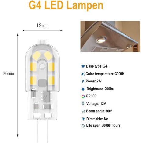 x G4 LED-Lampe, 2 W, 12 SMD 2835 LEDs, Warmweiß 3000 K, LED-Lampe ...
