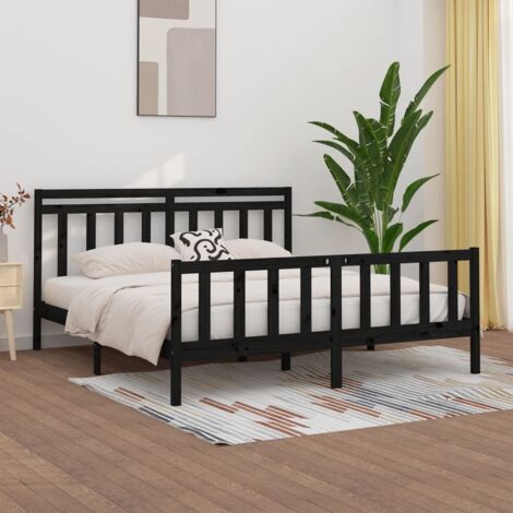 Lit double en bois massif noir structure de lit king size 200x200 cm ...