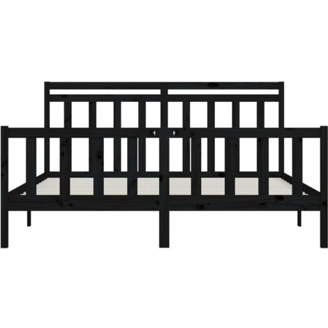 Lit double en bois massif noir structure de lit king size 200x200 cm ...