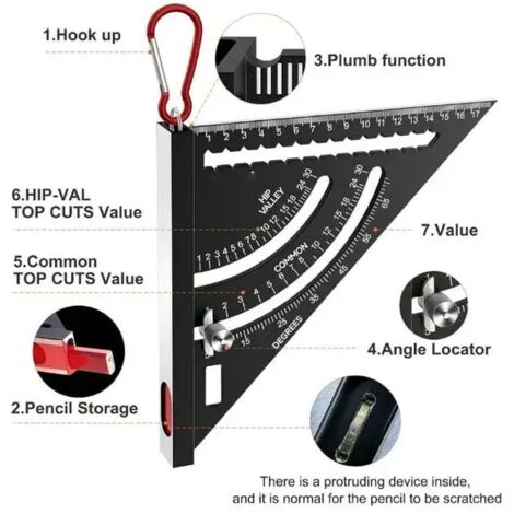 7 in 1 Equerre Menuisier, Aluminium 180mm Équerres de Charpentier ...