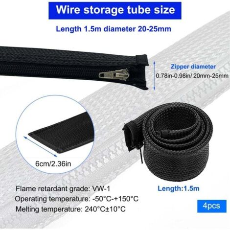 4 pièces Epissable Cache Gaine de Cable Fils Electrique, 1.5m Gaine ...
