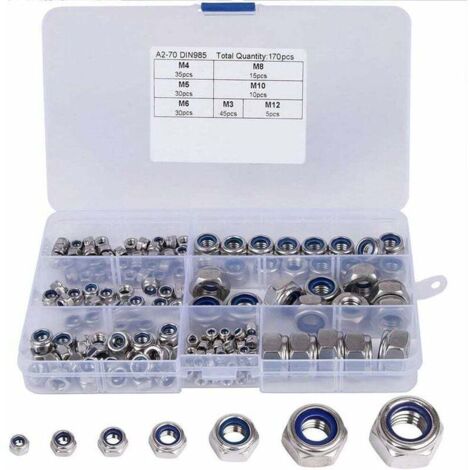 Ecrou Hexagonal, 170 Pièces Nylon Écrou De Blocage Assortiment Kit ...
