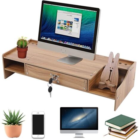 Support pour écran multifonction avec tiroir en bois - Pour ordinateur ...