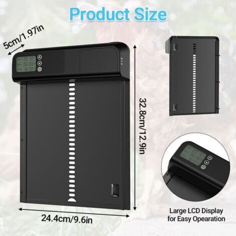Porte automatique poulailler écran LCD programmable en aluminium noir ...