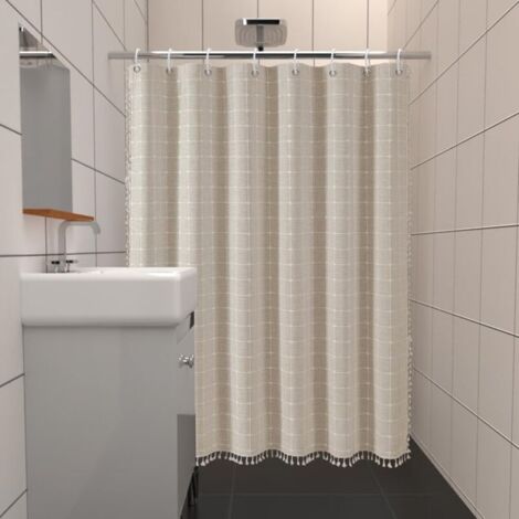 Rideau de douche à carreaux bohème chic beige en lin et polyester ...