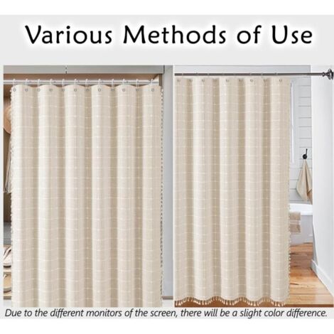 Rideau de douche à carreaux bohème chic beige en lin et polyester ...