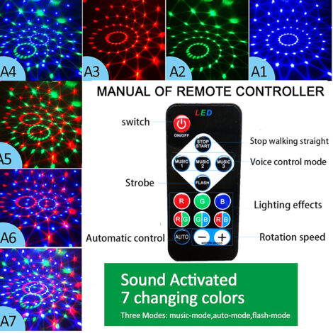 Lampe de Scène, 5 Couleur Boule à Facette avec Télécommande LED 7 RGB avec Télécommande Jeux de ...