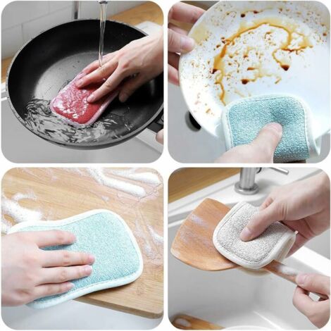 Éponges à Vaisselle, Lot de 8 Eponge a Recurer en Microfibre, Double ...