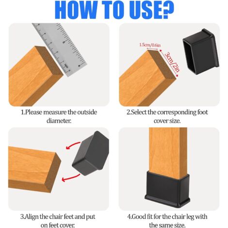 Lot de 24 embouts rectangulaires pour pieds de chaise en PVC épais ...