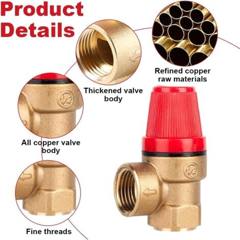 Soupape de Sécurité en Laiton G1/2'', DN15 Vanne de Sécurité à Sens Unique avec Filetage à ...