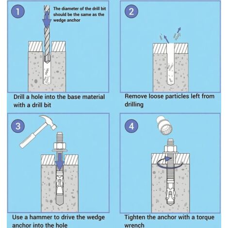 30 pièces Goujon Ancrage m10 x 100mm Boulon D'Ancrage en Acier ...
