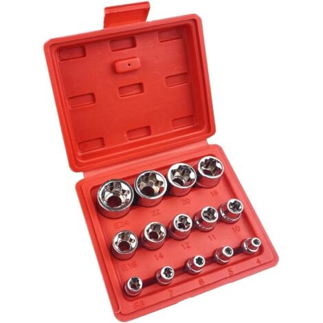 Douille Torx Femelle 1/4" 3/8" 1/2", 14 Pièces Coffret, Jeux de Douilles Allen, Jeu de Torx E4 ...