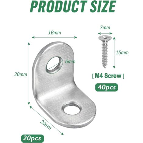 Lot de 20 Équerre Métal, 20 × 20 mm Équerre de Fixation, Equerre de ...