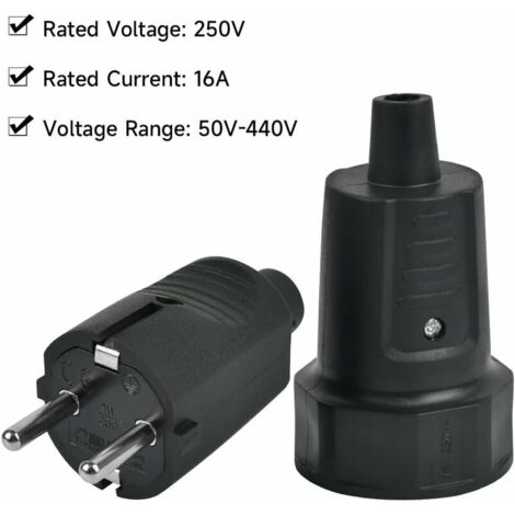 3 Fiches Mâle et 3 Prise Femelle, Fiche Électrique 2 Broches 250V 16A Fiche pour Câble 6-10 mm