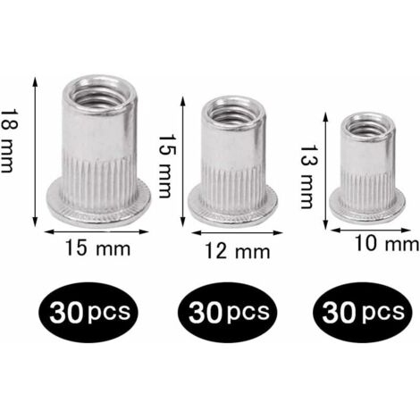 Rivet Fileté 90 Pièces Rivet Rivet Fileté Rivet Nut Flat Head Threaded ...