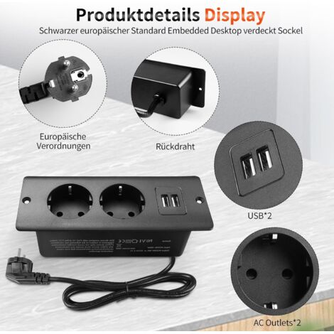 Multiprise rétractable avec 2 ports USB, multiprise encastrée 2 voies ...