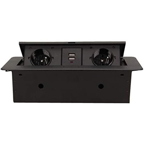 Multiprise rétractable avec 2 prises 230 V + 2 prises USB, noir