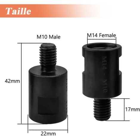 2PCS Adaptateur M10 Filetage Mâle à M14 Femelle pour Meuleuse ...
