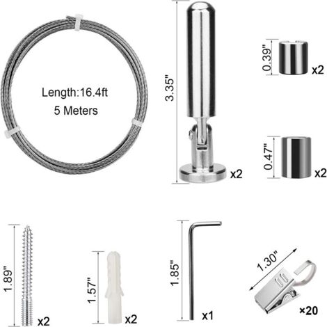 5m Tringle à rideaux Kit, avec 20 Pièces Acier Inoxydable An Crochets ...