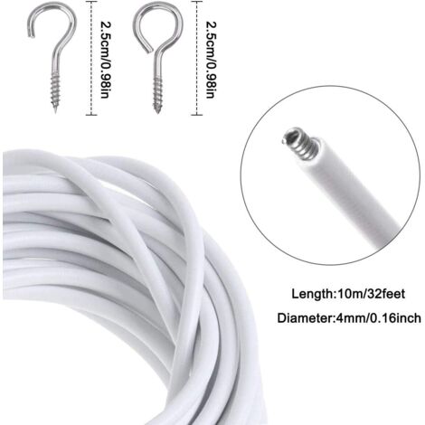 Câble de Rideau Blanc 10M Acier Plastifié avec 50 Pièces Piton à Visser ...