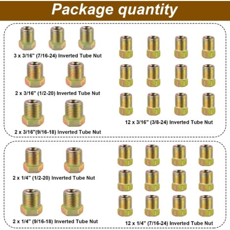 35pcs Brake Line Fittings Kit for 3/16" (19 Fittings) and 1/4" (16 ...