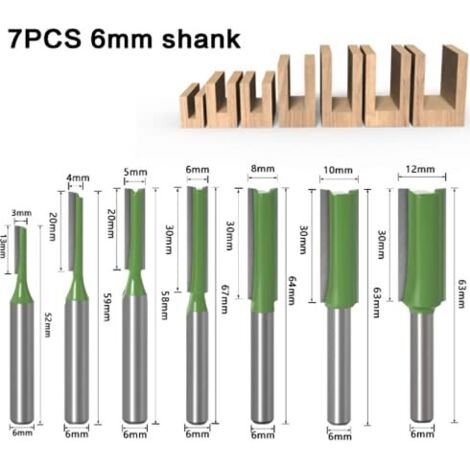 7Pcs Fraise droite à queue de 6 mm, Fraise Droite Defonceuse, pour Bois Carbure de TungstèNe ...