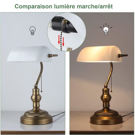 Coavas – Lampe de table rétro en verre blanc – Base en laiton ...
