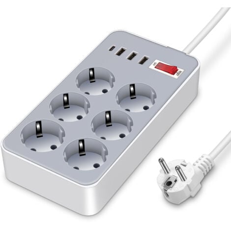 Multiprise Electrique USB, avec 6 prises secteur + 3 ports USB-A + 1 ...