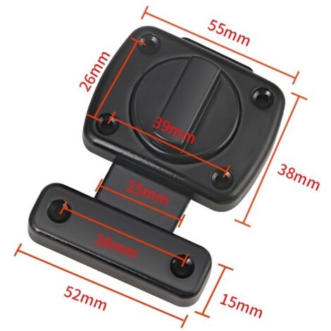 Lot de 2, loquets rotatifs pour porte, Sécurité loquet verrous, Noir