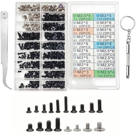 Lot de 355 vis assorties M2 M2.5 M3 pour ordinateur dur M.2 SSD - Vis ...
