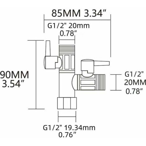 Vanne 3 Voie Raccord T 1/2 Douchette et Douche de Tête Bras de Douche Laiton Inverseur 3 Voies ...