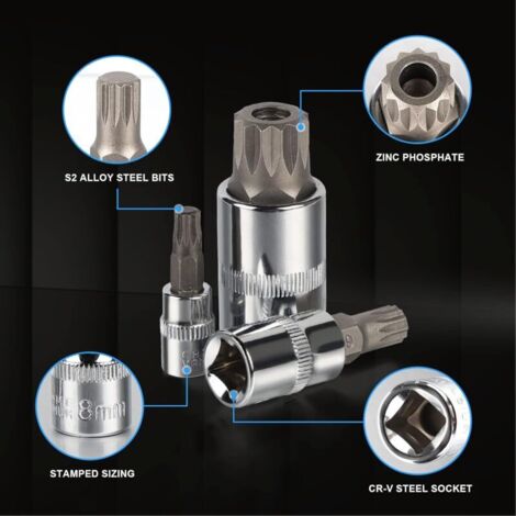 Conector Torx 1/2'', 1/4'', 3/8'', Punta Torx 12 puntas M4 M5 M6 M8 M10 ...