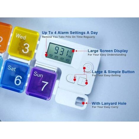 Pastillero electrónico con alarma y 7 compartimentos, recordatorio ...